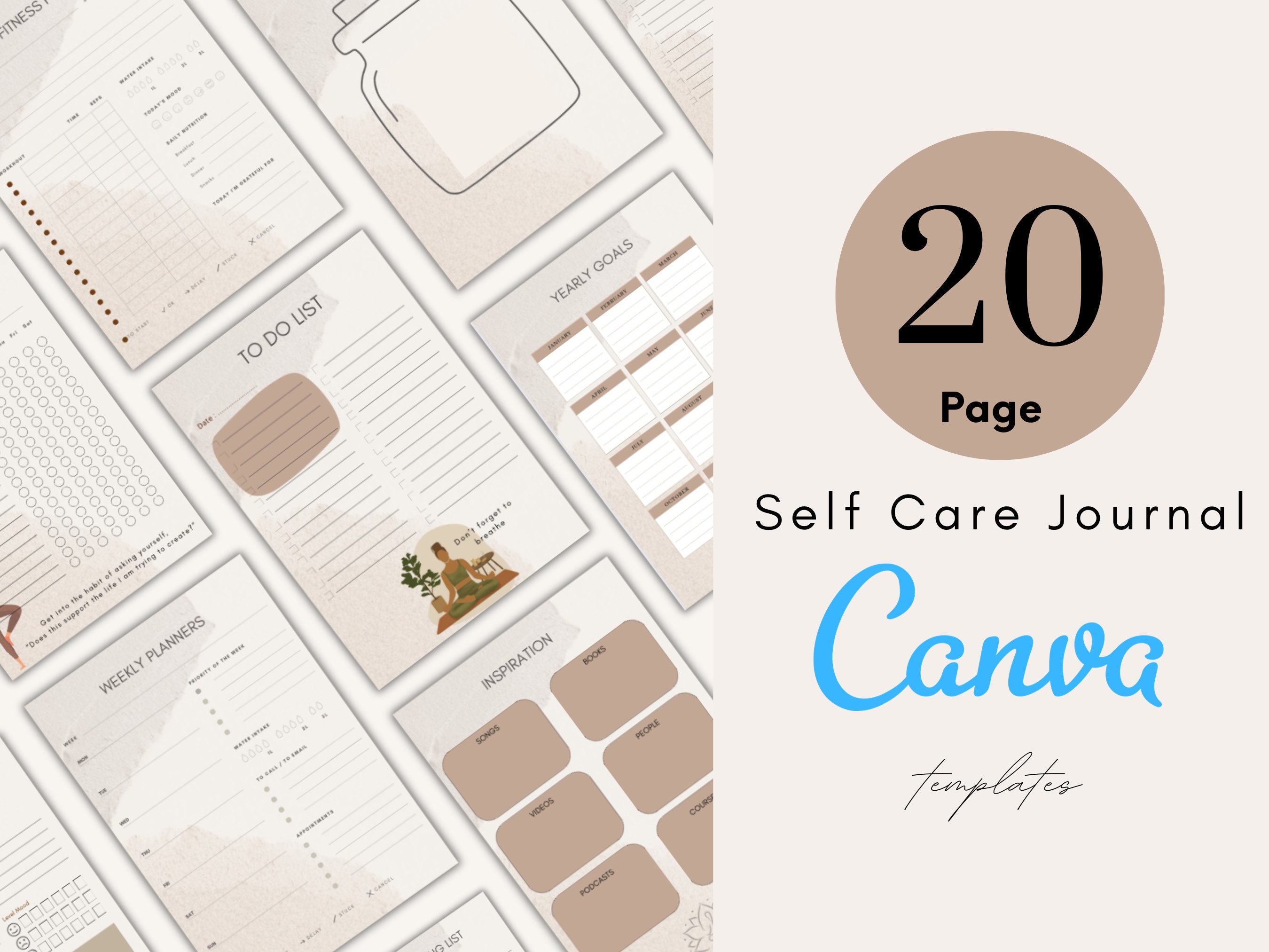 Canva Planner | Editable Canva Template | Wellness Journal | Self-care ...