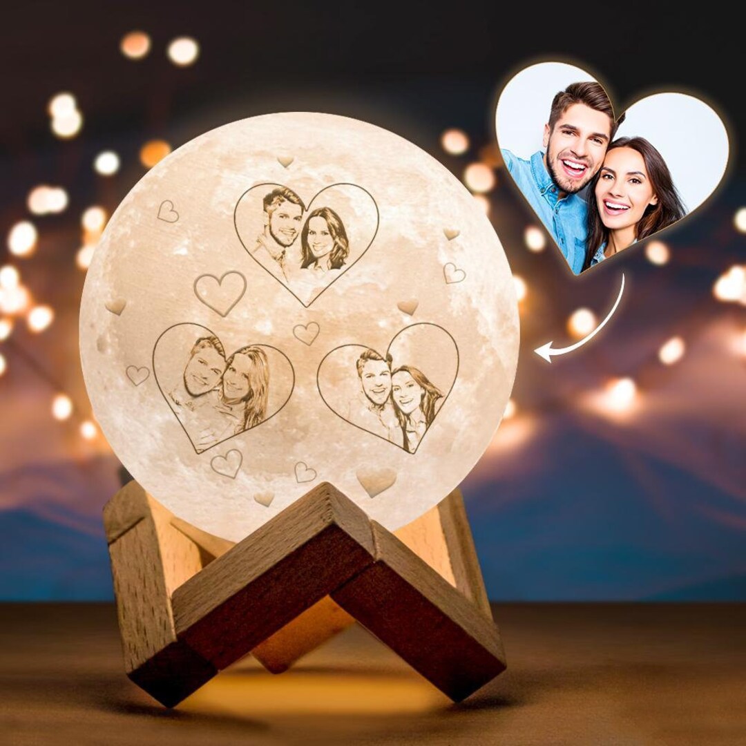 Photo Moon Lamp Custom 3d Light Heart Engraved Moon Lamp Touch Two ...
