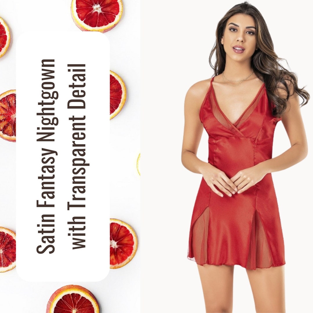 Satin Fantasy Nightgown With Transparent Detail - Etsy