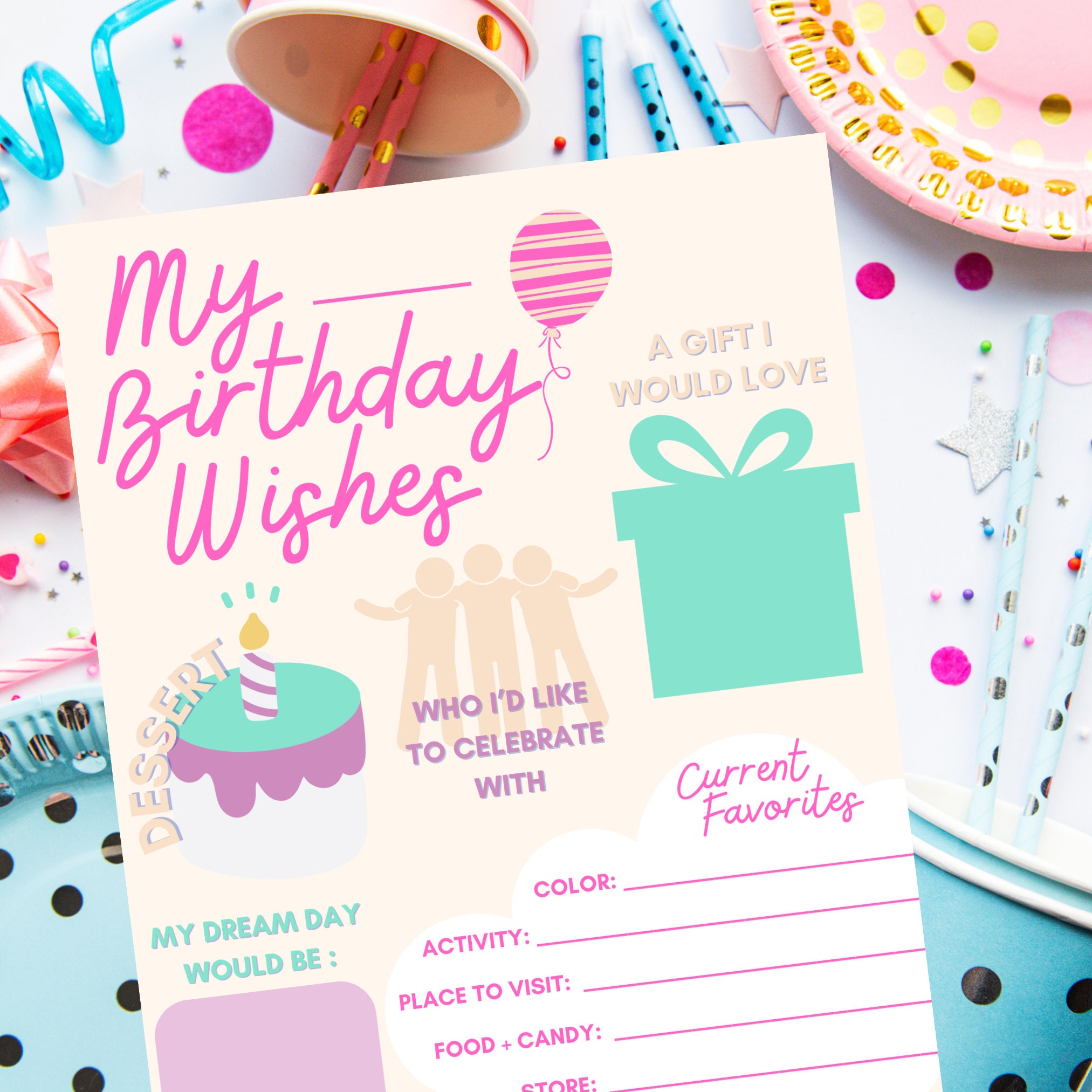 Birthday Wish List, Kids Birthday Printable, Instant Download, Gift ...