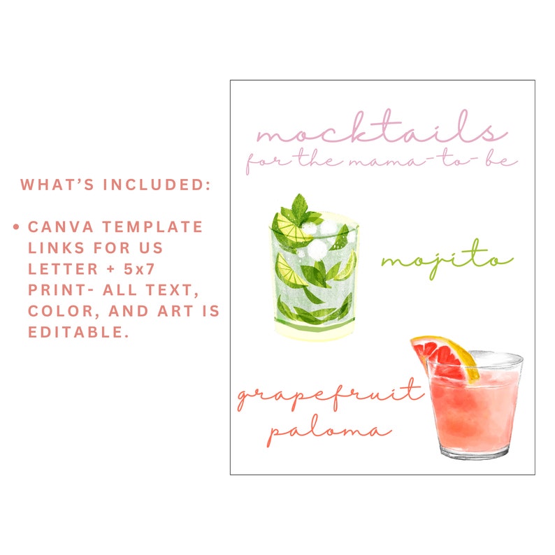 Mocktail Drink Sign, Baby Shower Mocktails, Signature Drink Sign ...