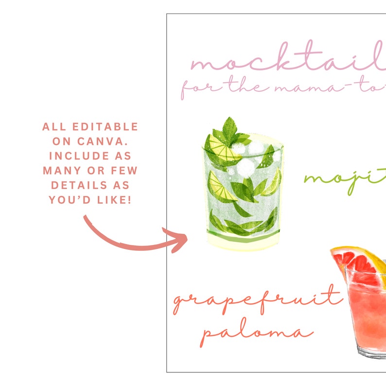 Mocktail Drink Sign, Baby Shower Mocktails, Signature Drink Sign ...