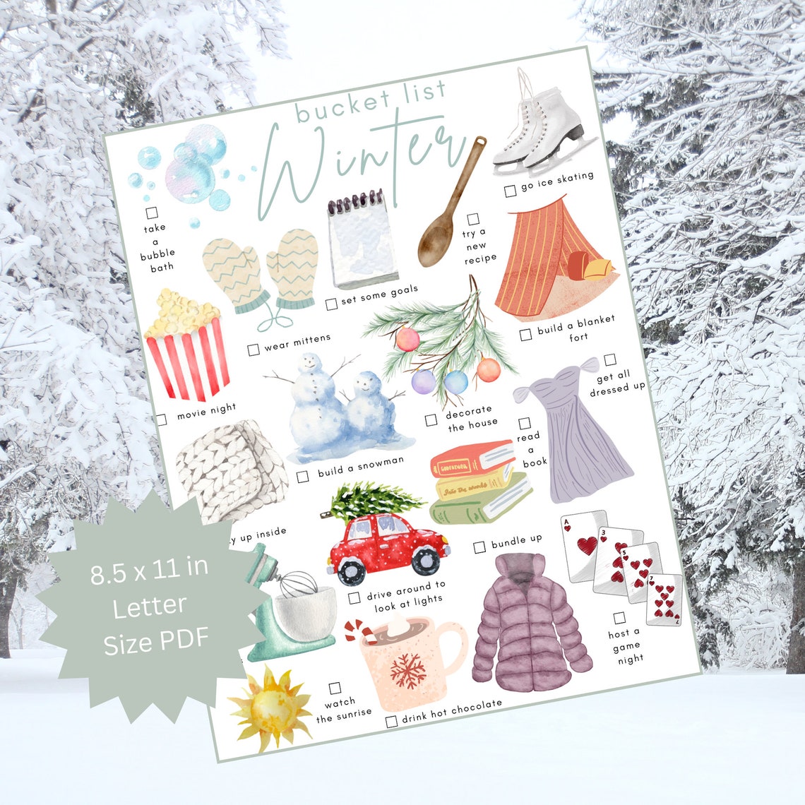 Winter Bucket List, Printable, Kids Bucket List, Seasonal Bucket List ...