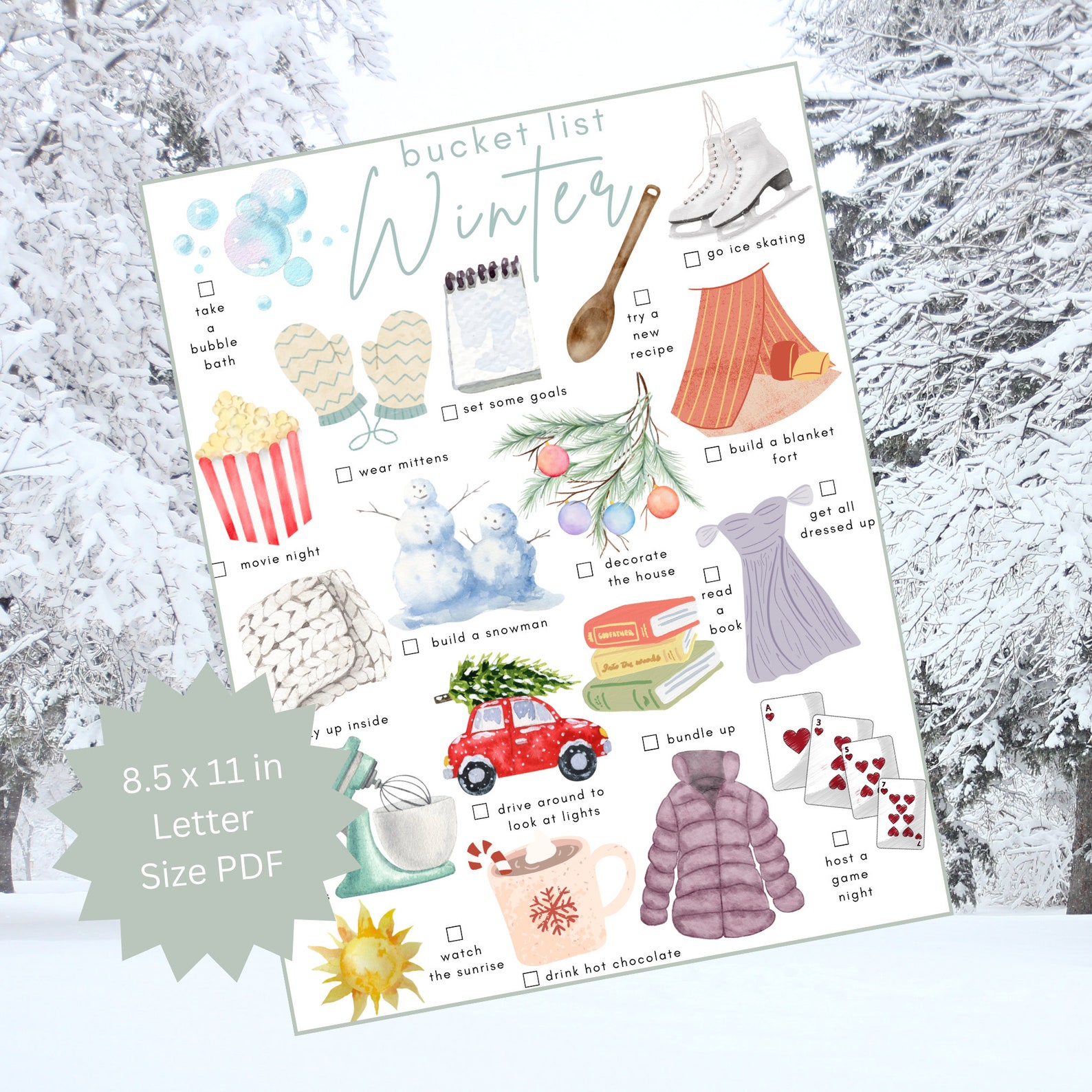 Winter Bucket List, Printable, Kids Bucket List, Seasonal Bucket List ...