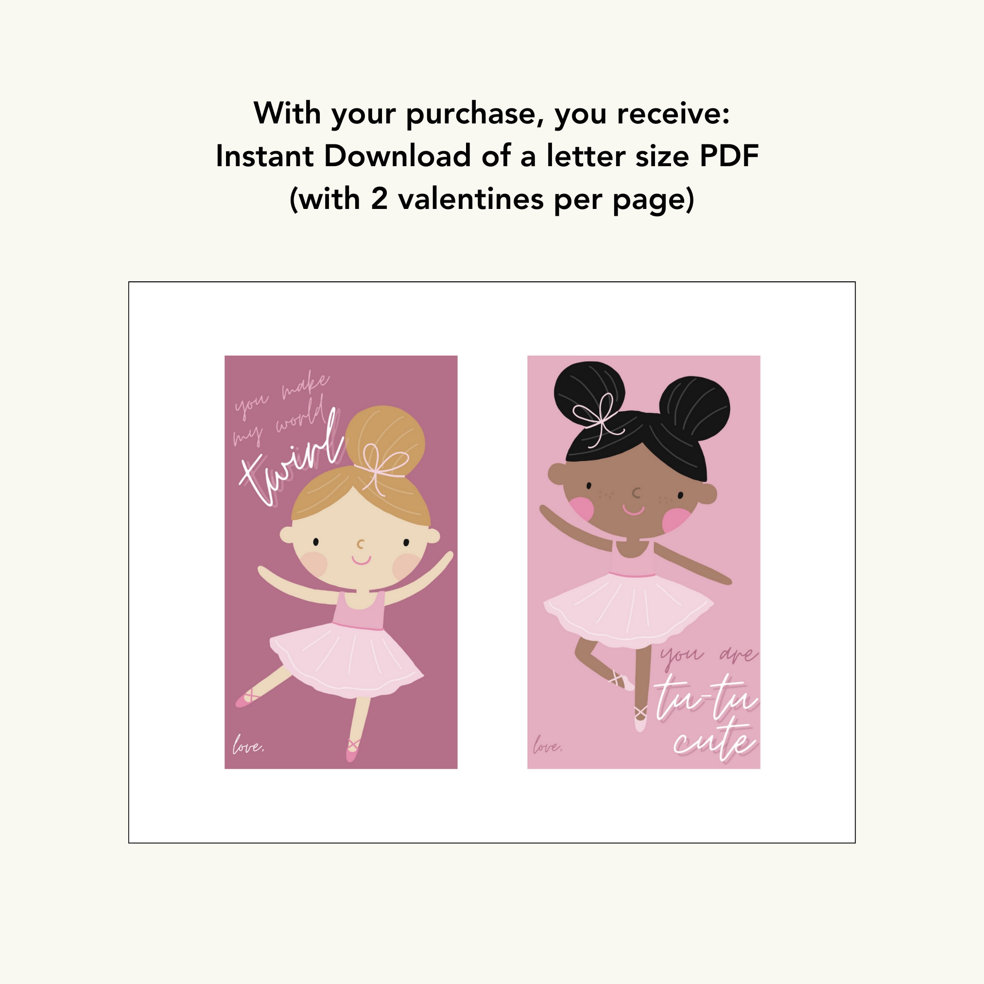 Ballerina Valentine, Printable, Girls Valentine, Twirl, Dancing, Kids ...