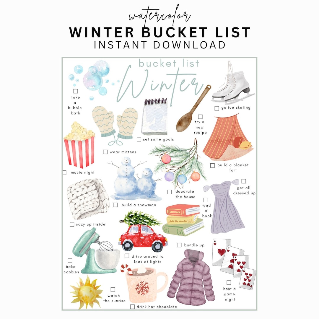 Winter Bucket List, Printable, Kids Bucket List, Seasonal Bucket List ...