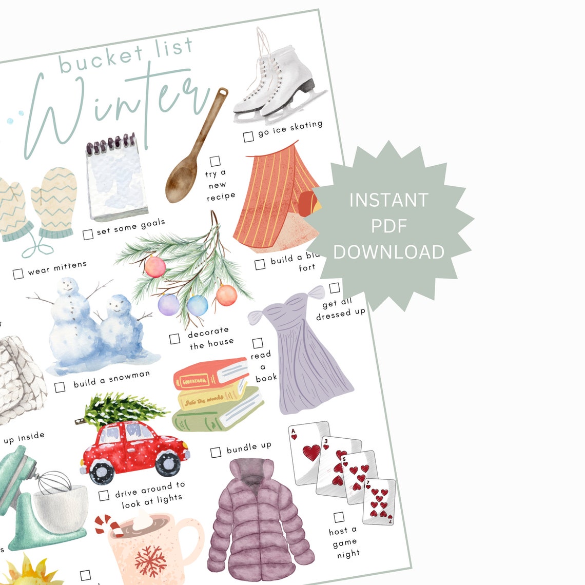 Winter Bucket List, Printable, Kids Bucket List, Seasonal Bucket List ...