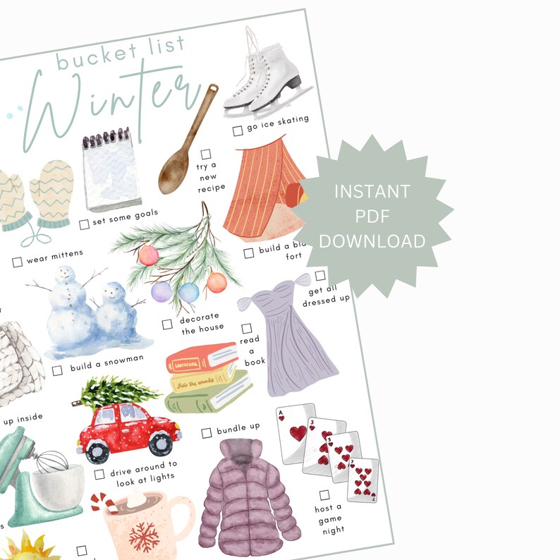 Winter Bucket List, Printable, Kids Bucket List, Seasonal Bucket List ...