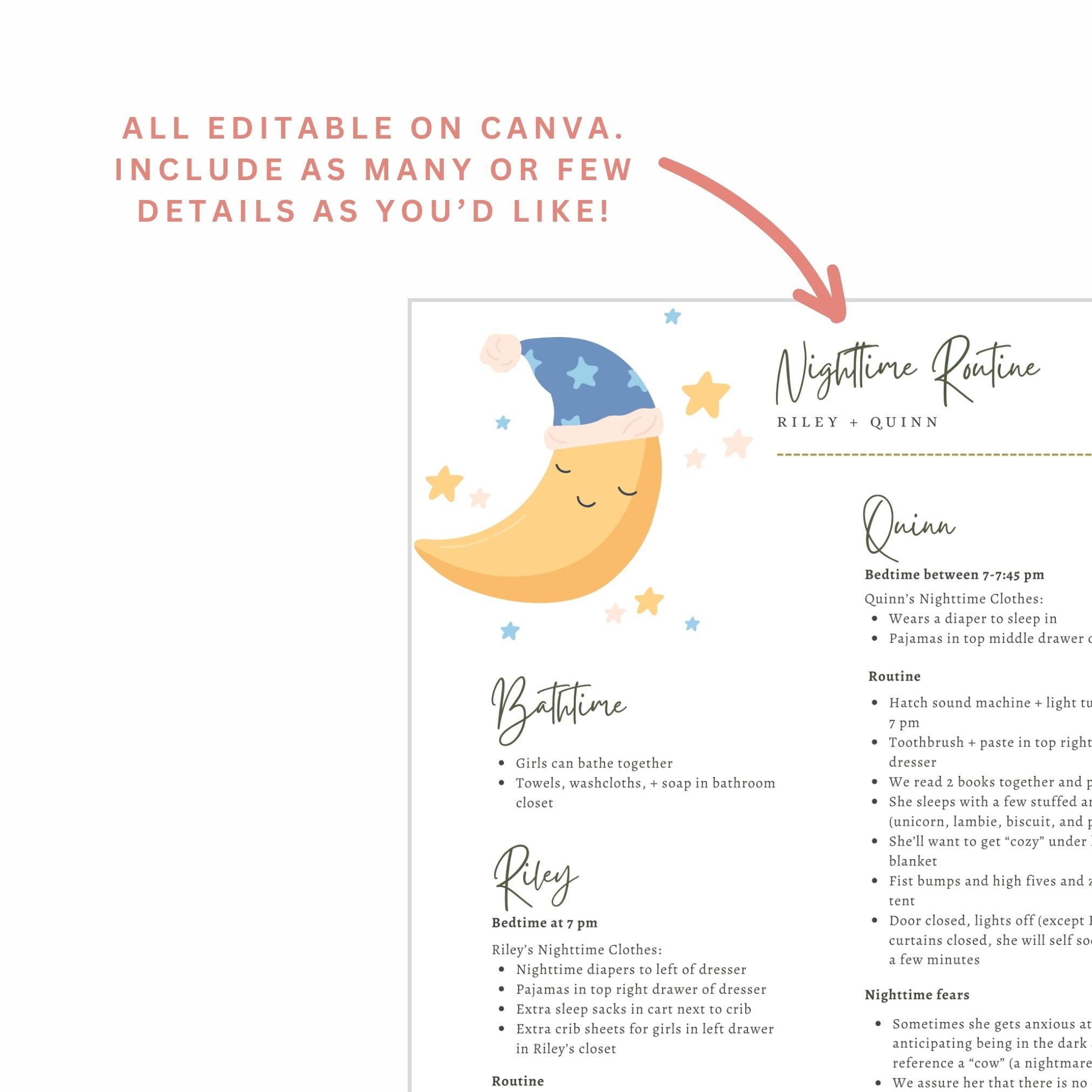 Baby and Toddler Schedule, Babysitter Info Sheet, Nighttime Routine - Etsy