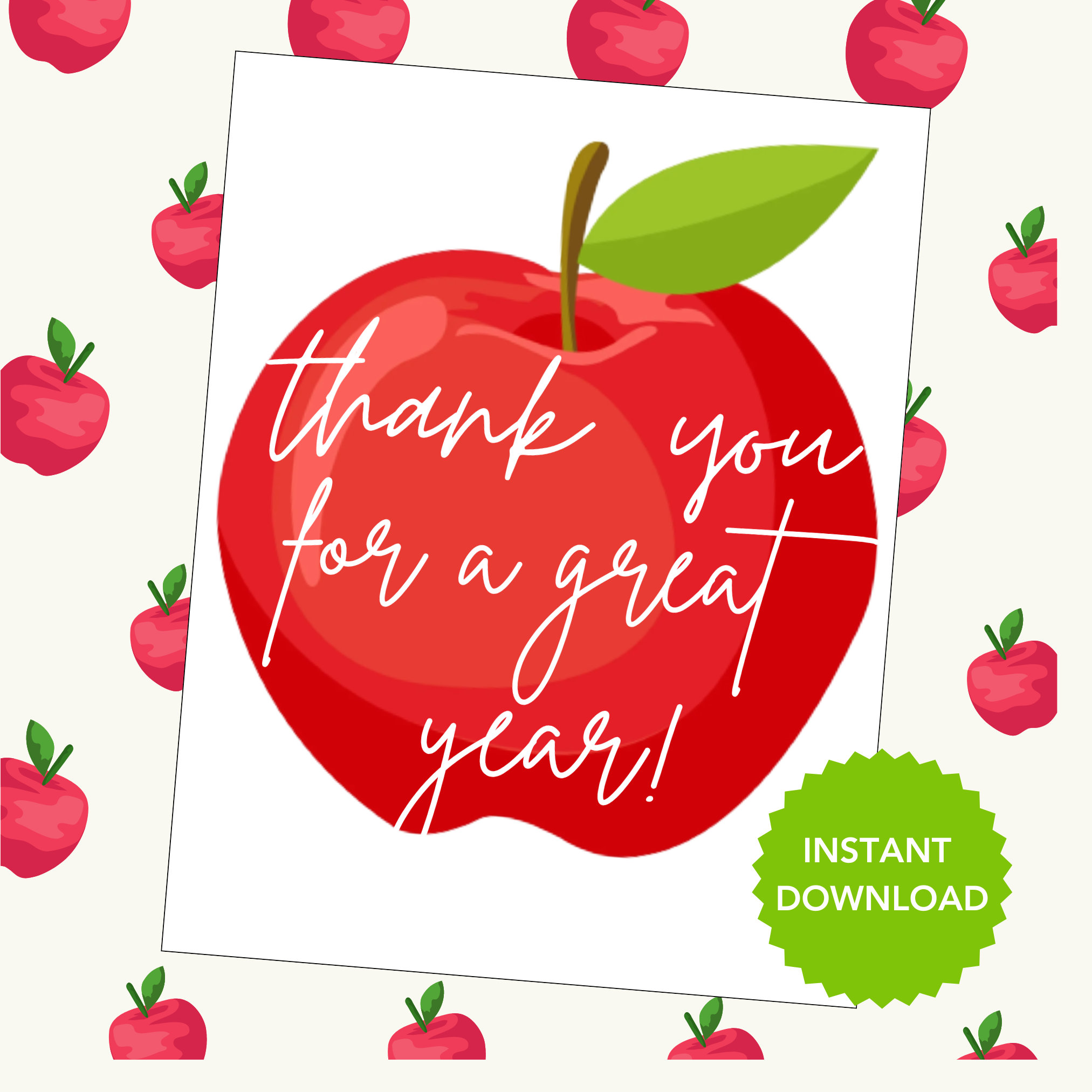 Teacher Thank You Card, Teacher Gift, Tag for Teachers, Apple Card ...