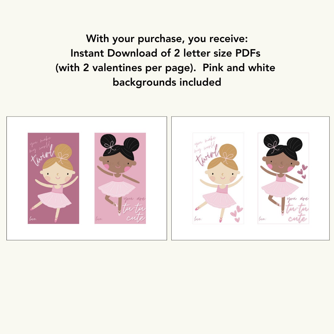 Ballerina Valentine, Printable, Girls Valentine, Twirl, Dancing, Kids ...