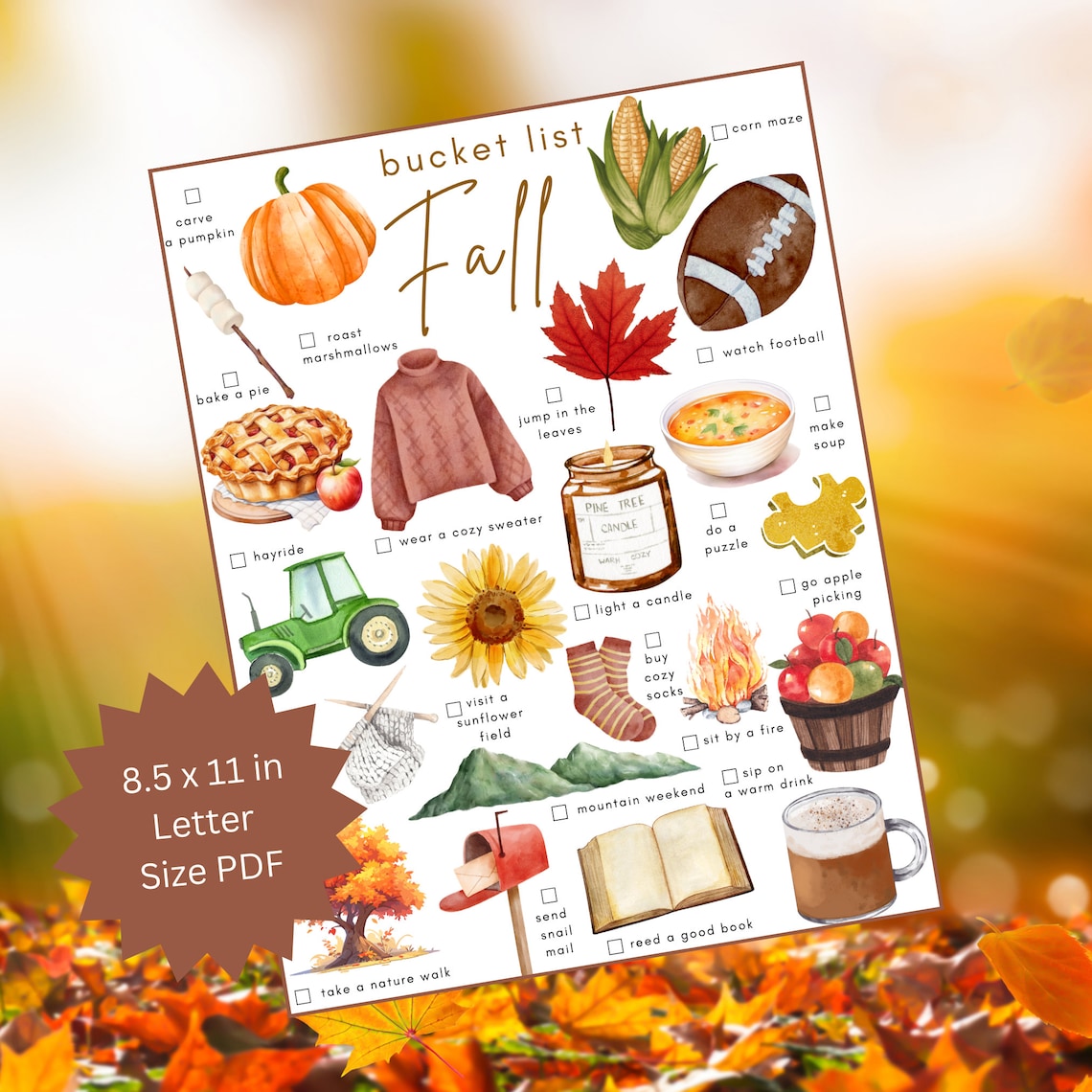 Watercolor Fall Bucket List, Fall Bucket List, Printable, Fall ...