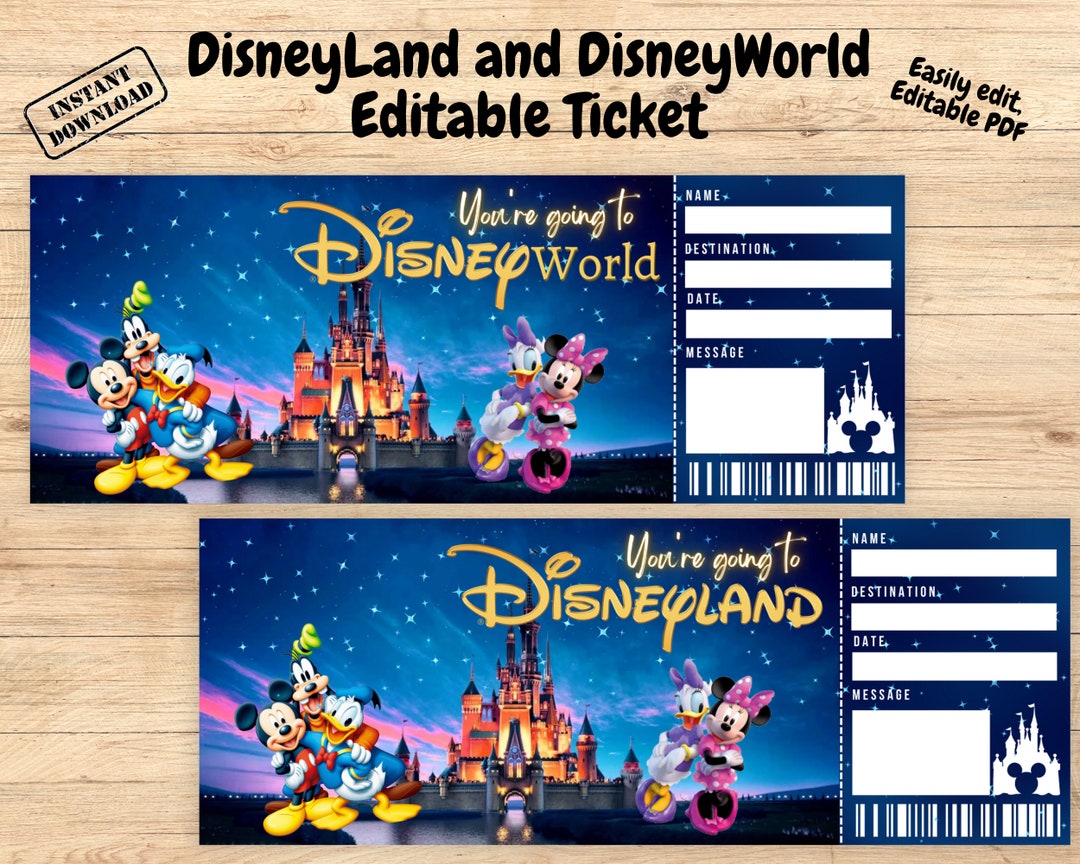 Surprise Disneyland Ticket, Disneyworld Ticket, Editable Ticket ...