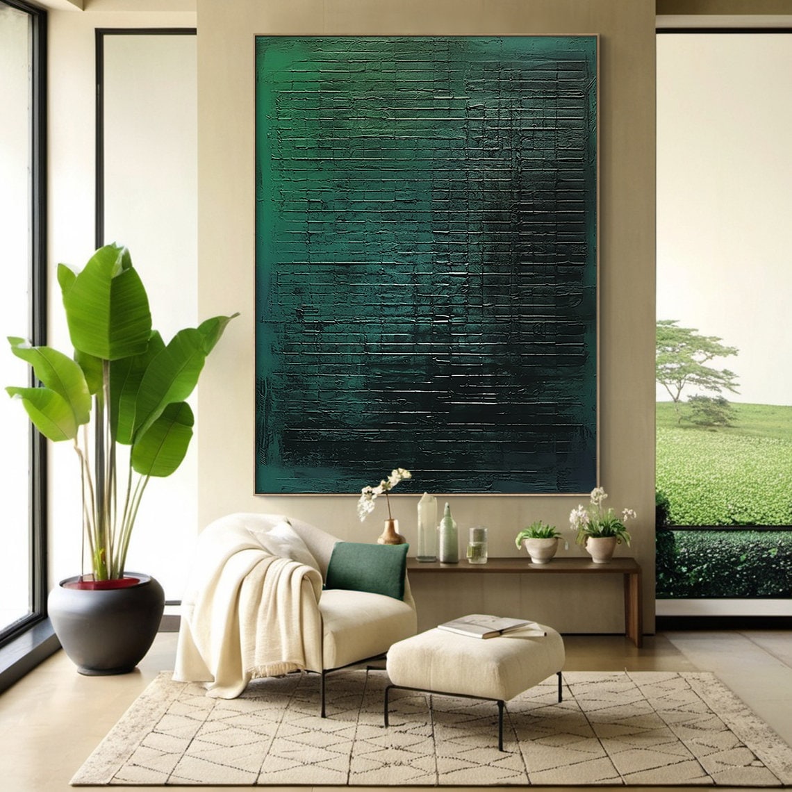 Large Green Abstract Painting,green Wall Art,green Canvas Painting ...