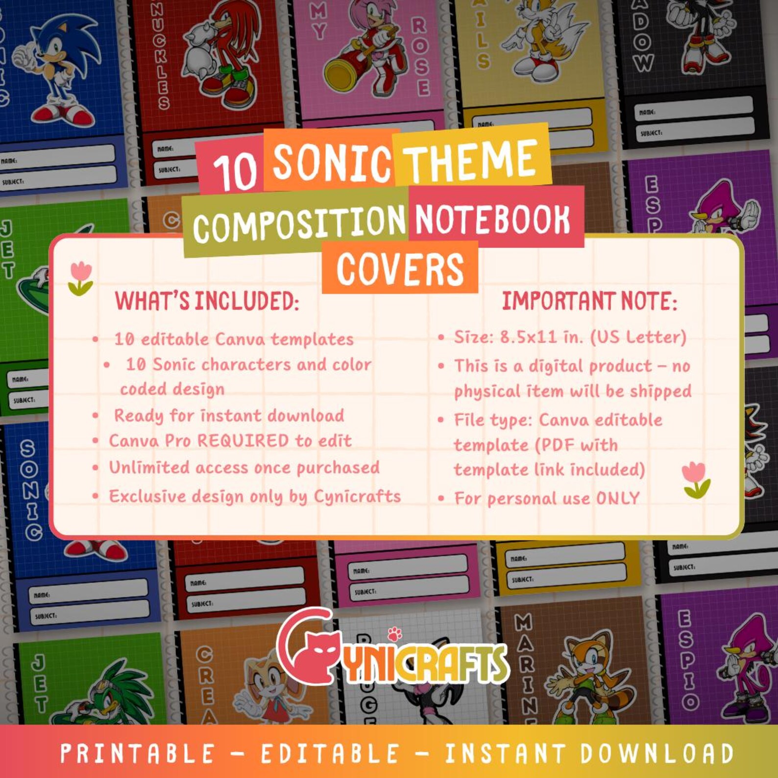 Sonic Printable Notebook Cover | Composition Book | Digital Download ...