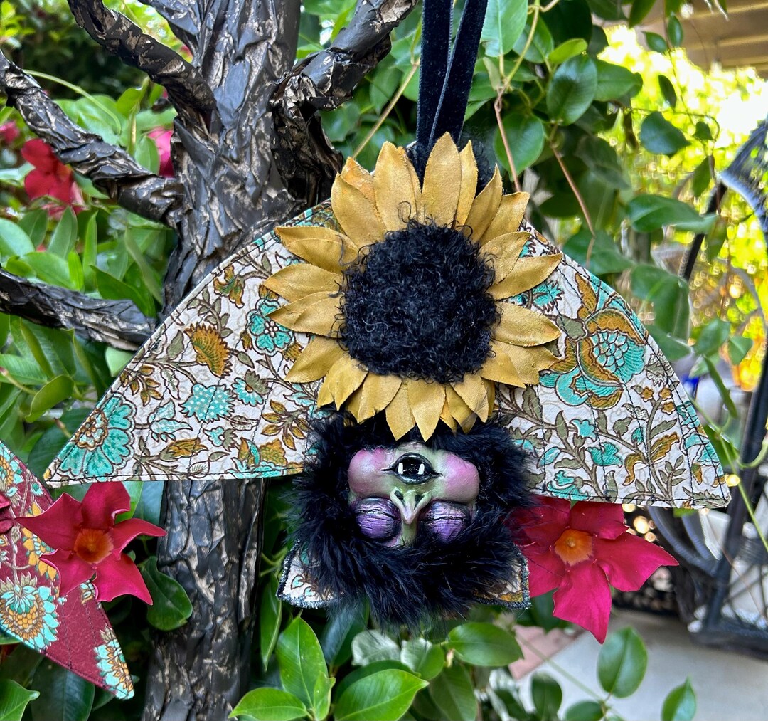 Hand-sculpted Floral Bat Decor: Botanical Silk Wings, Feather Face ...