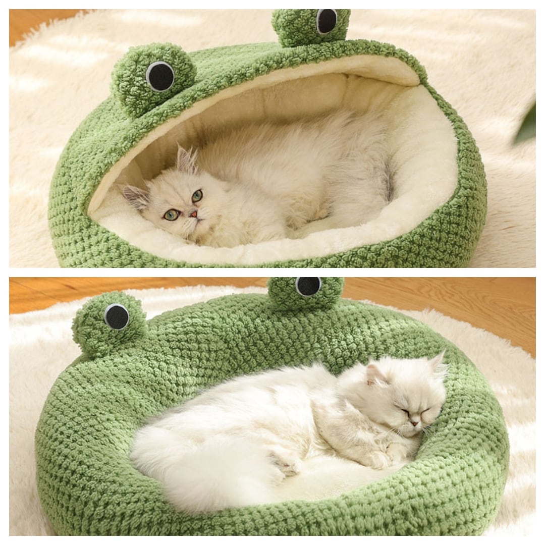 Cute Frog Cat Bed, Warm Cat Bed, Plush Cat Bed, Cute Cat Bed, Cat Nest ...