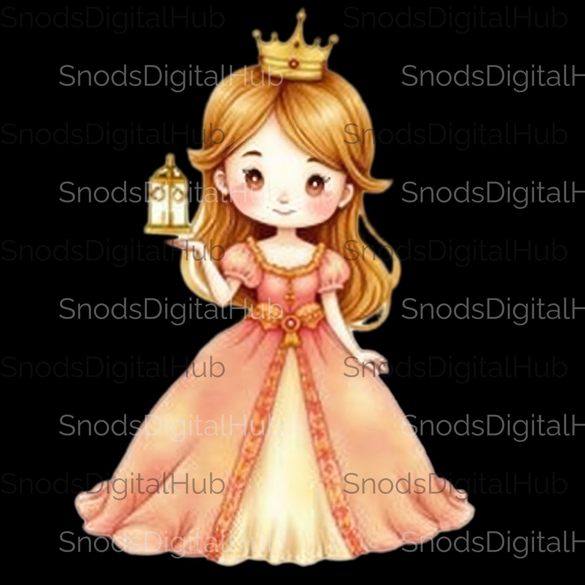 22 Watercolor Princess Clipart – Whimsical Yellow Gown With Blue Bird ...