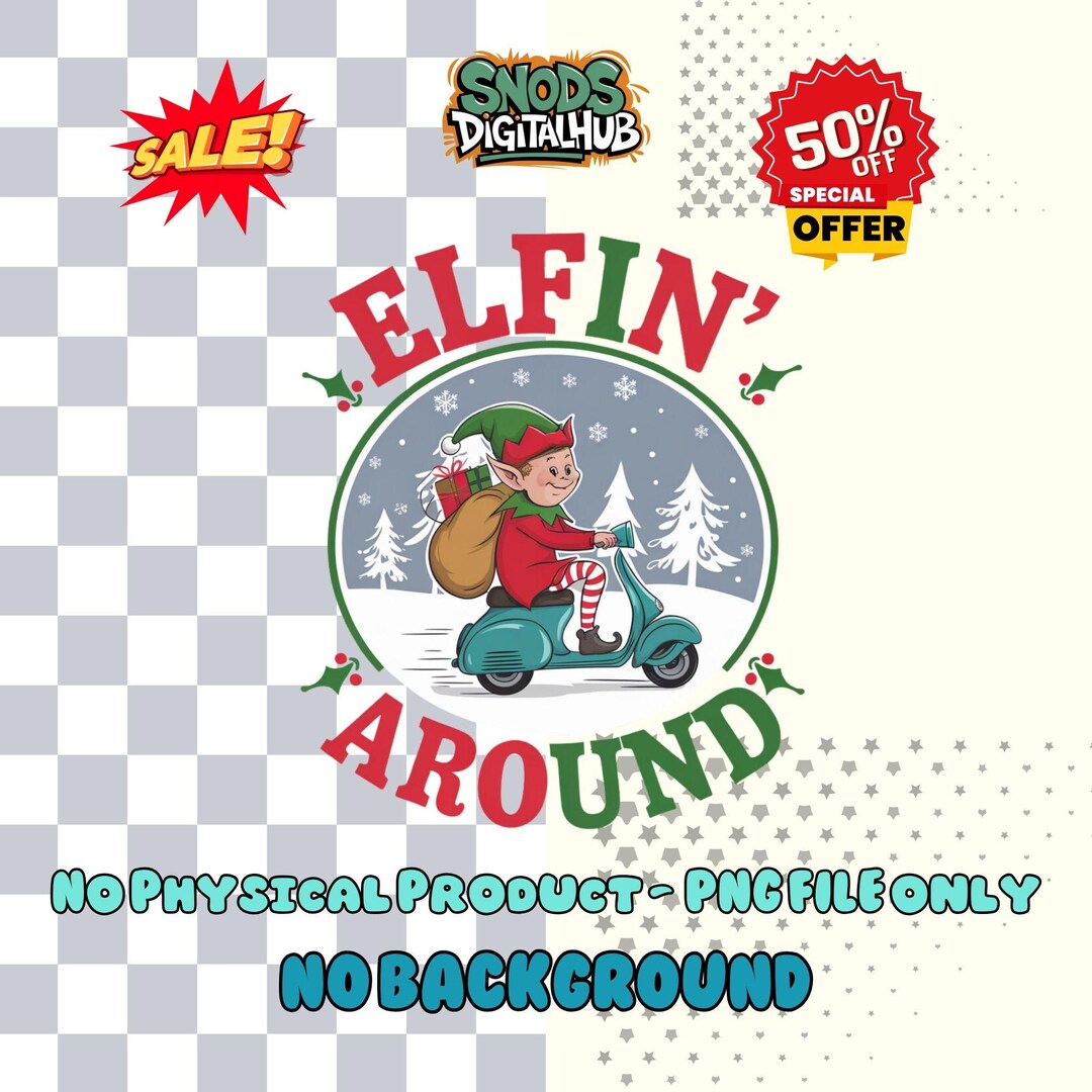 Elfin' Around PNG, Cute Christmas Elf on Scooter Clipart, Holiday ...