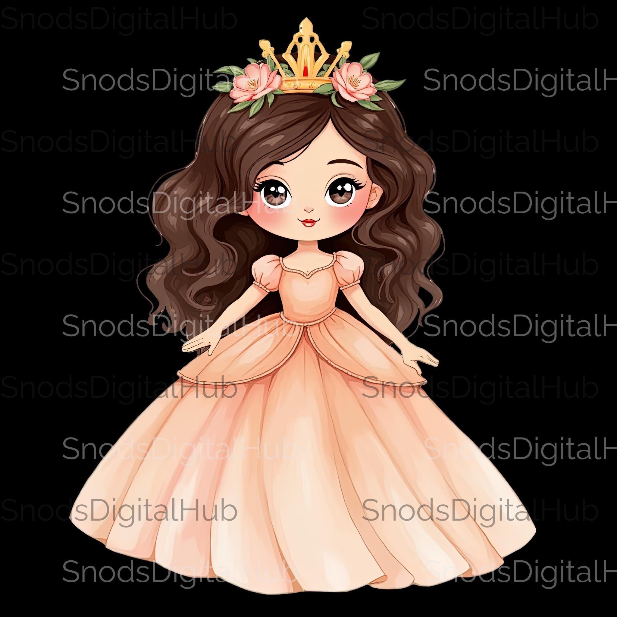 22 Watercolor Princess Clipart – Whimsical Yellow Gown With Blue Bird ...