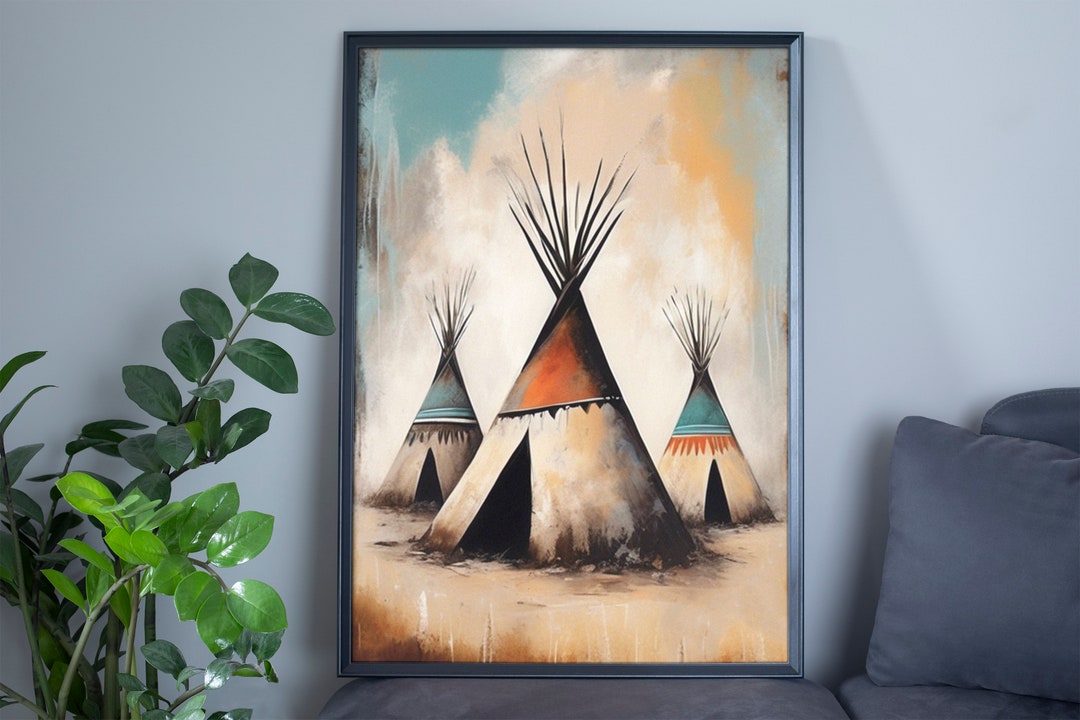 Abstract Pastel Painting, Native American Indigenous Teepee, Digital ...