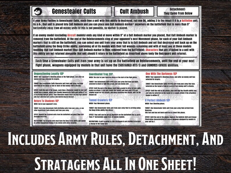 Warhammer 40k 10th Edition Genestealer Cults Army Rules Cheat Sheet 40k