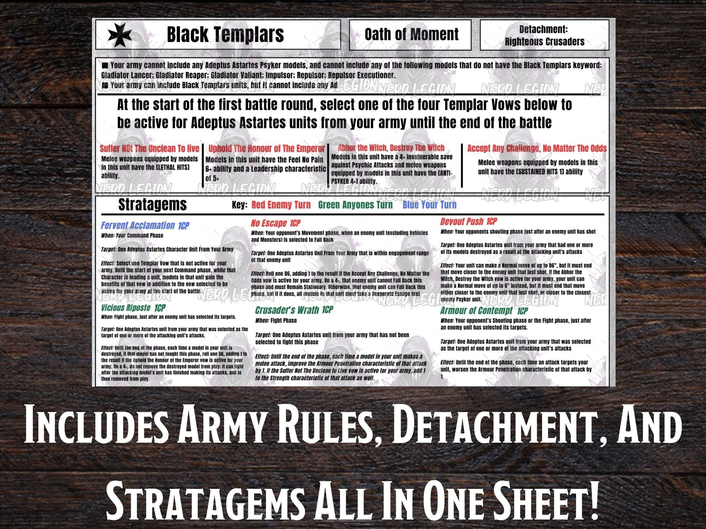 Warhammer 40k 10th Edition Black Templars Army Rules Cheat Sheet 40k ...
