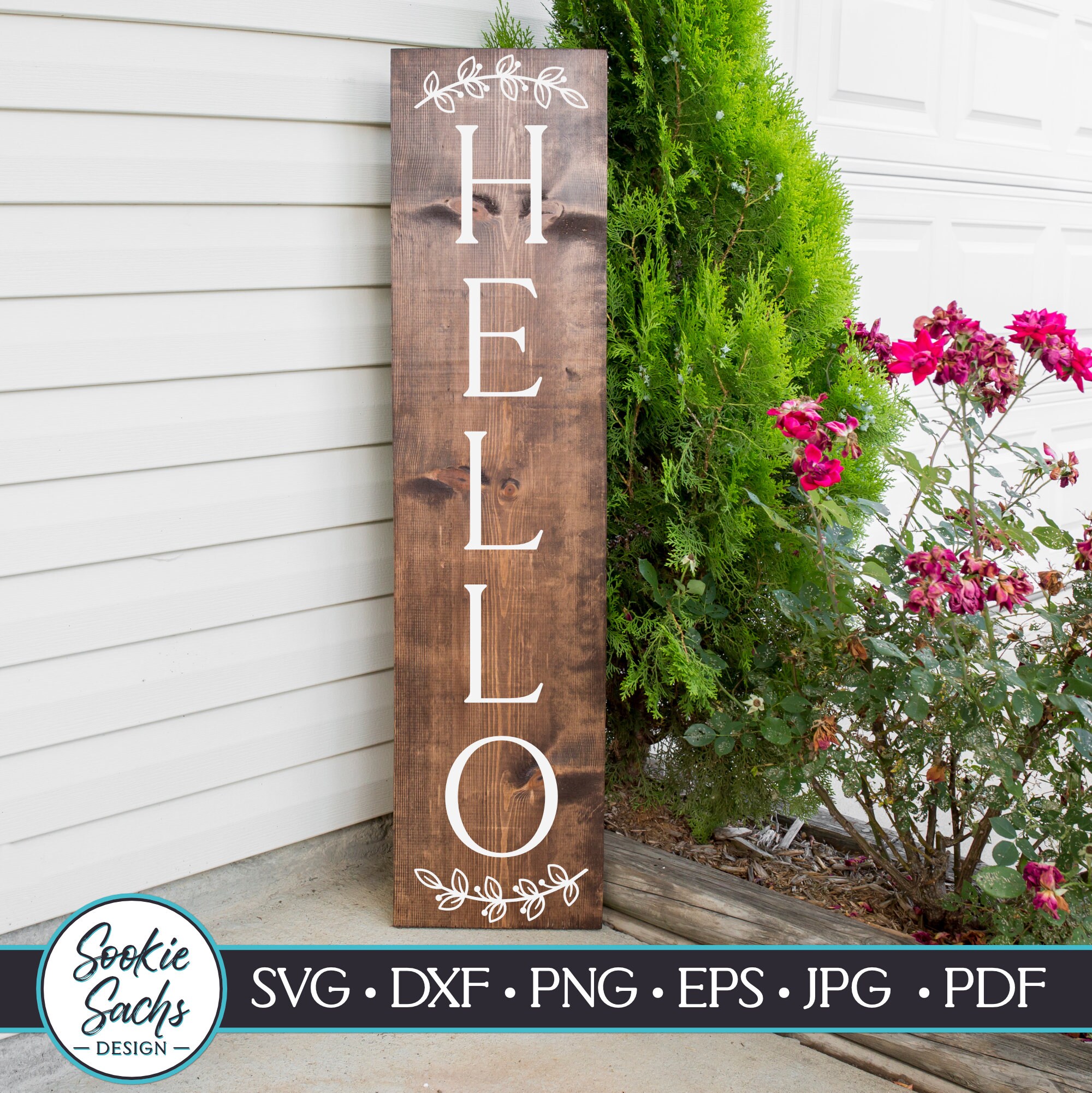Vertical Hello With Curved Leaf SVG, Hello Sign, Home Decor, Front Door ...