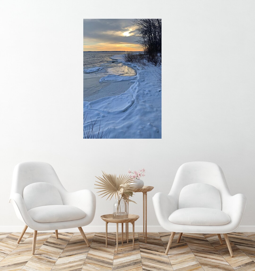 River's Icy Edge, S Curve Bay, Nature Photo Print on Canvas, Wall Art ...