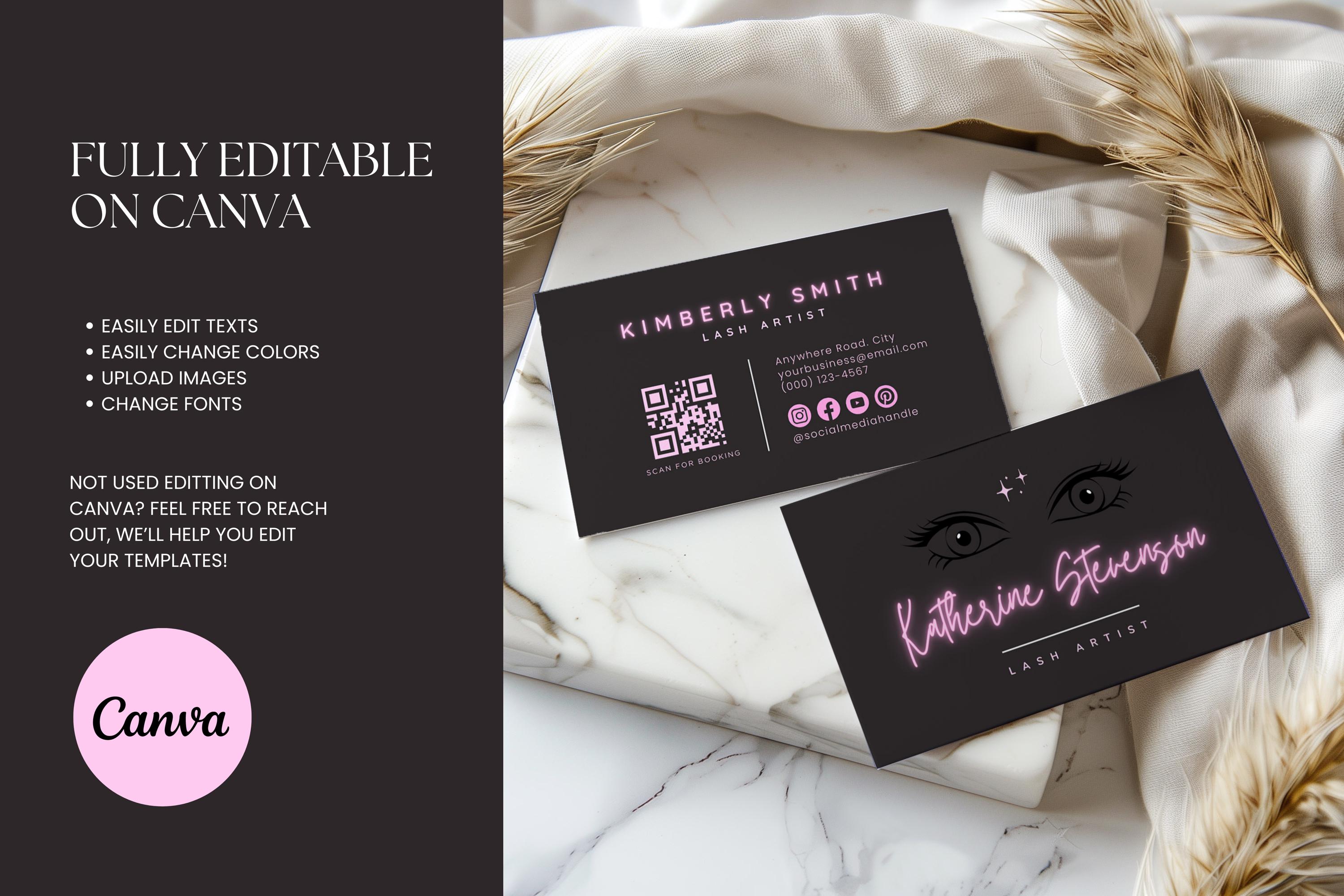 Lash Tech Business Card Template With QR Code Canva Editable, Glam ...