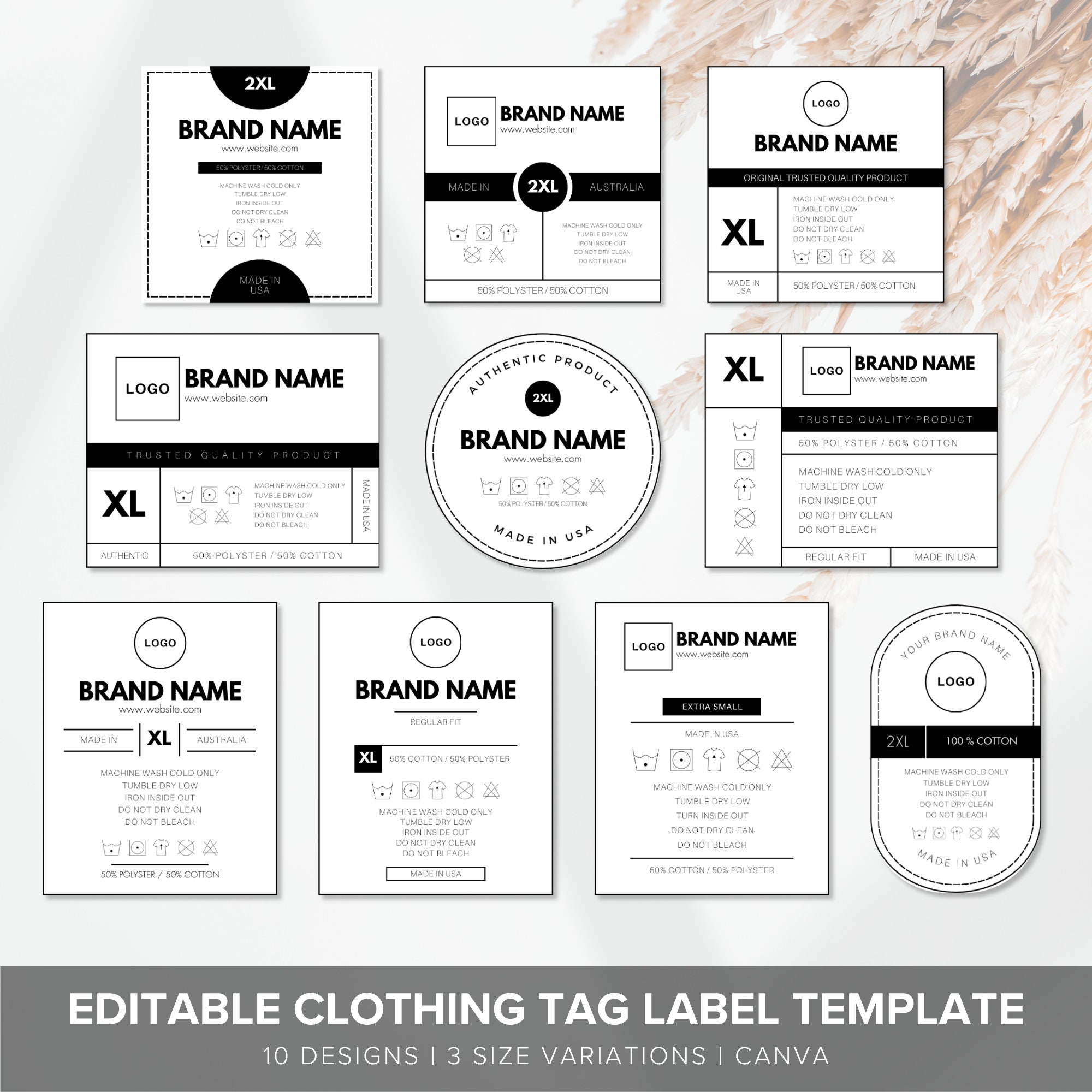 Editable Clothing Hang Tag Label Bundle Canva Templates, Clothing Hang ...