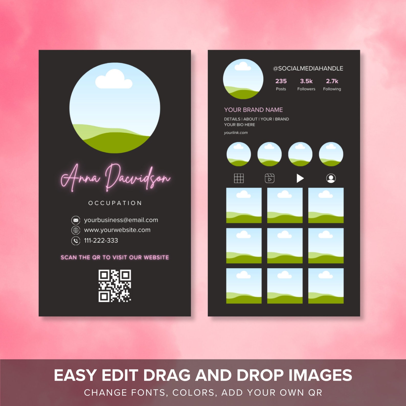 Editable Esthetician Instagram Business Card Canva Template, Simple ...