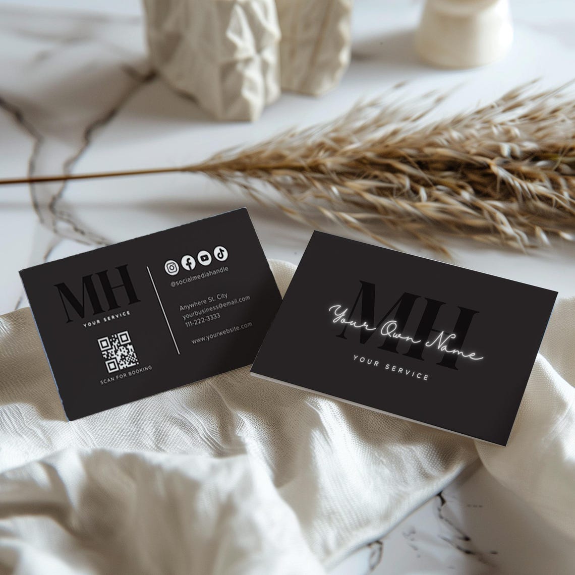 Black Business Card Template Canva With QR Code, Luxury Business Card ...