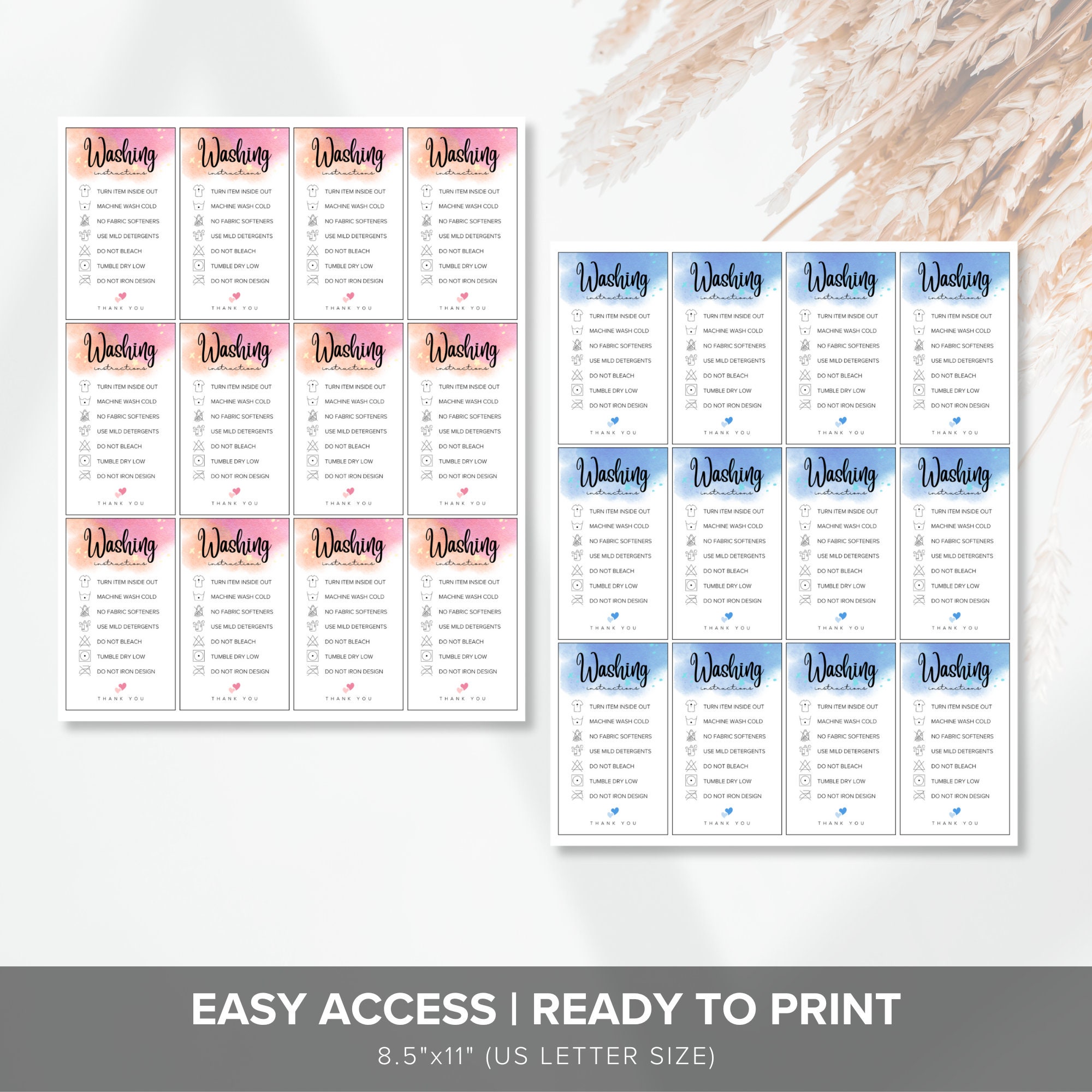 Washing Instructions Card Printable, Ready to Print, Care Card ...