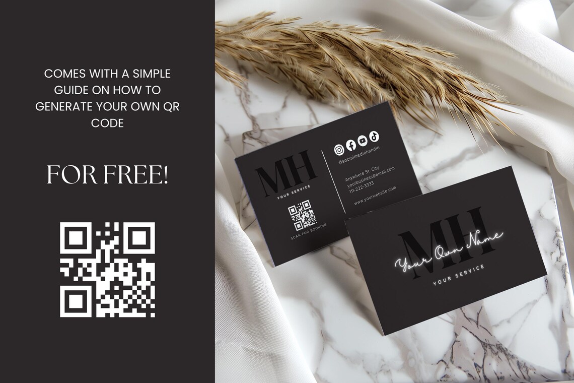 Black Business Card Template Canva With QR Code, Luxury Business Card ...