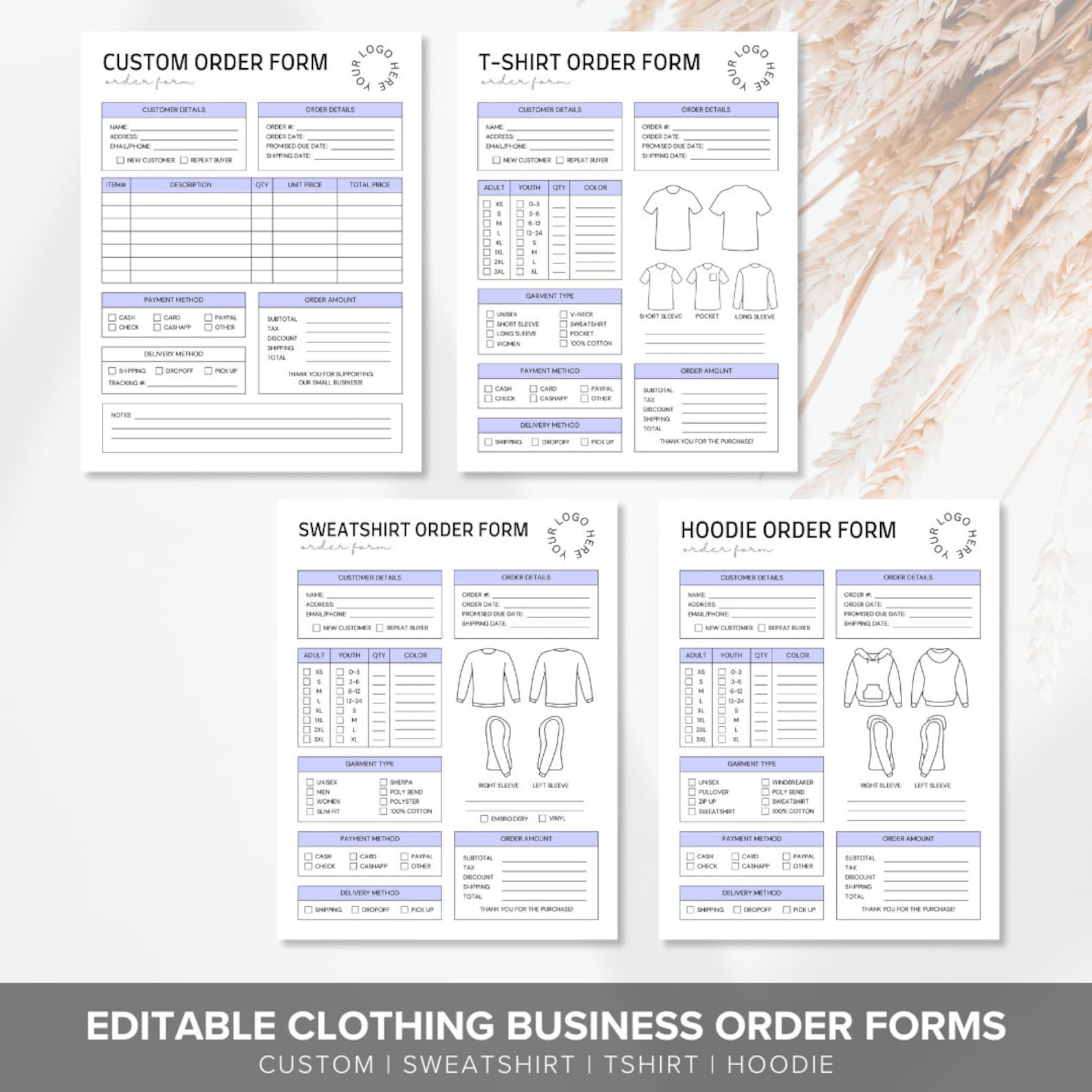 Editable Clothing Business Order Forms Bundle Template, Printable Small ...