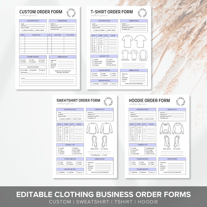 Editable Clothing Business Order Forms Bundle Template, Printable Small ...