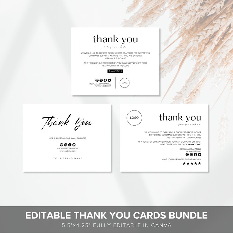Editable Thank You Card Templates for Small Business, Printable Canva ...