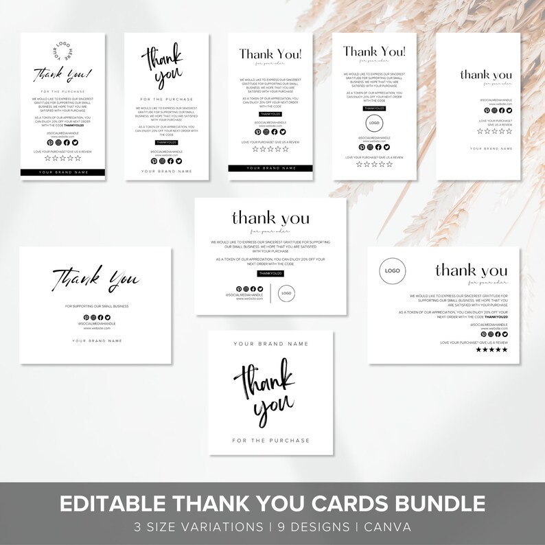 Editable Thank You Card Templates for Small Business, Printable Canva ...