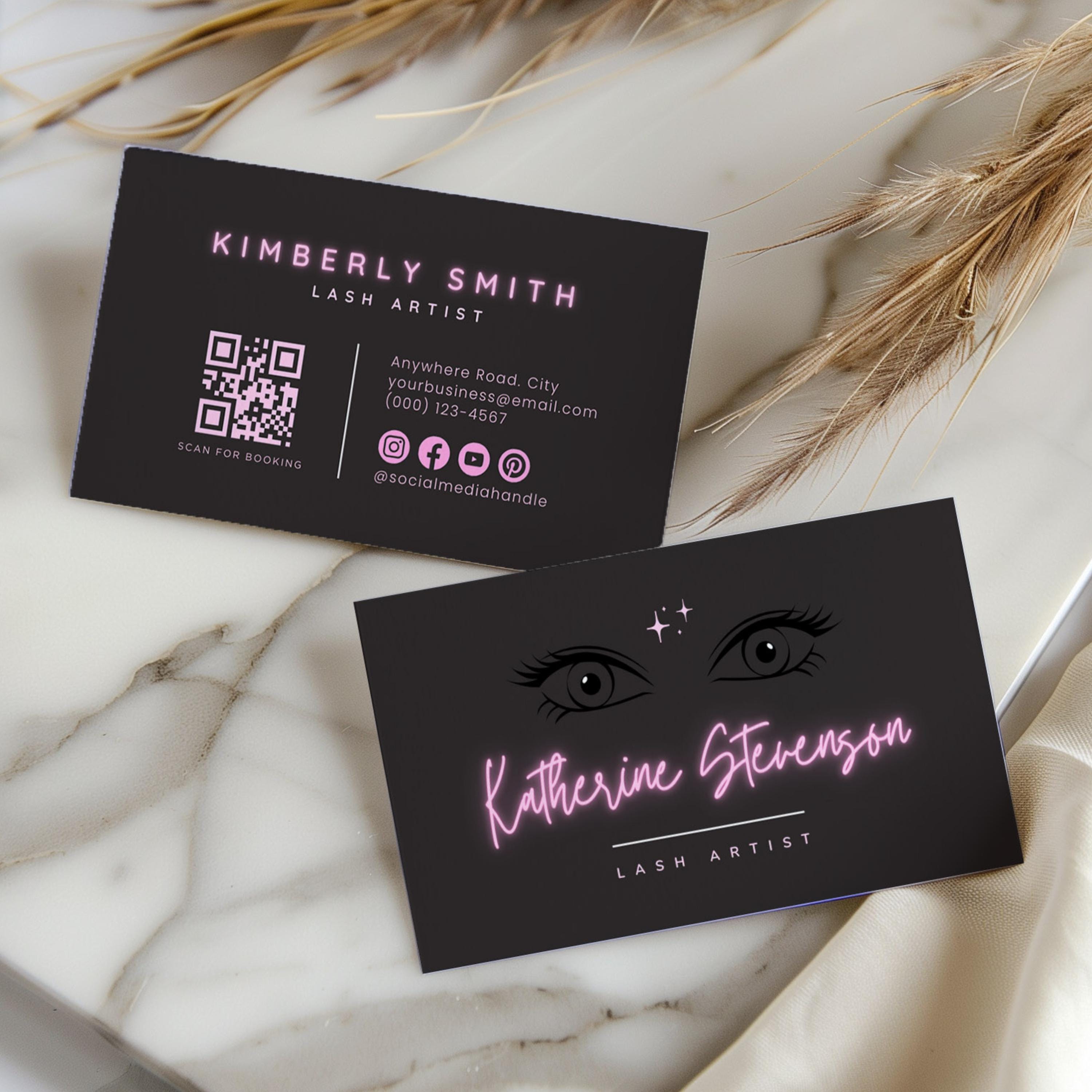 Lash Tech Business Card Template With QR Code Canva Editable, Glam ...