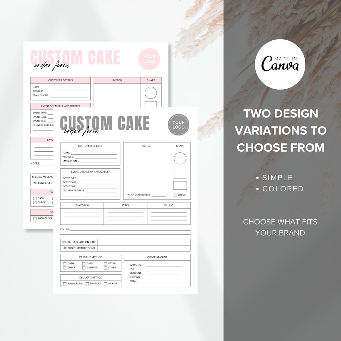 Editable Bakery Order Forms Bundle Canva Template, Bakery Business Form ...