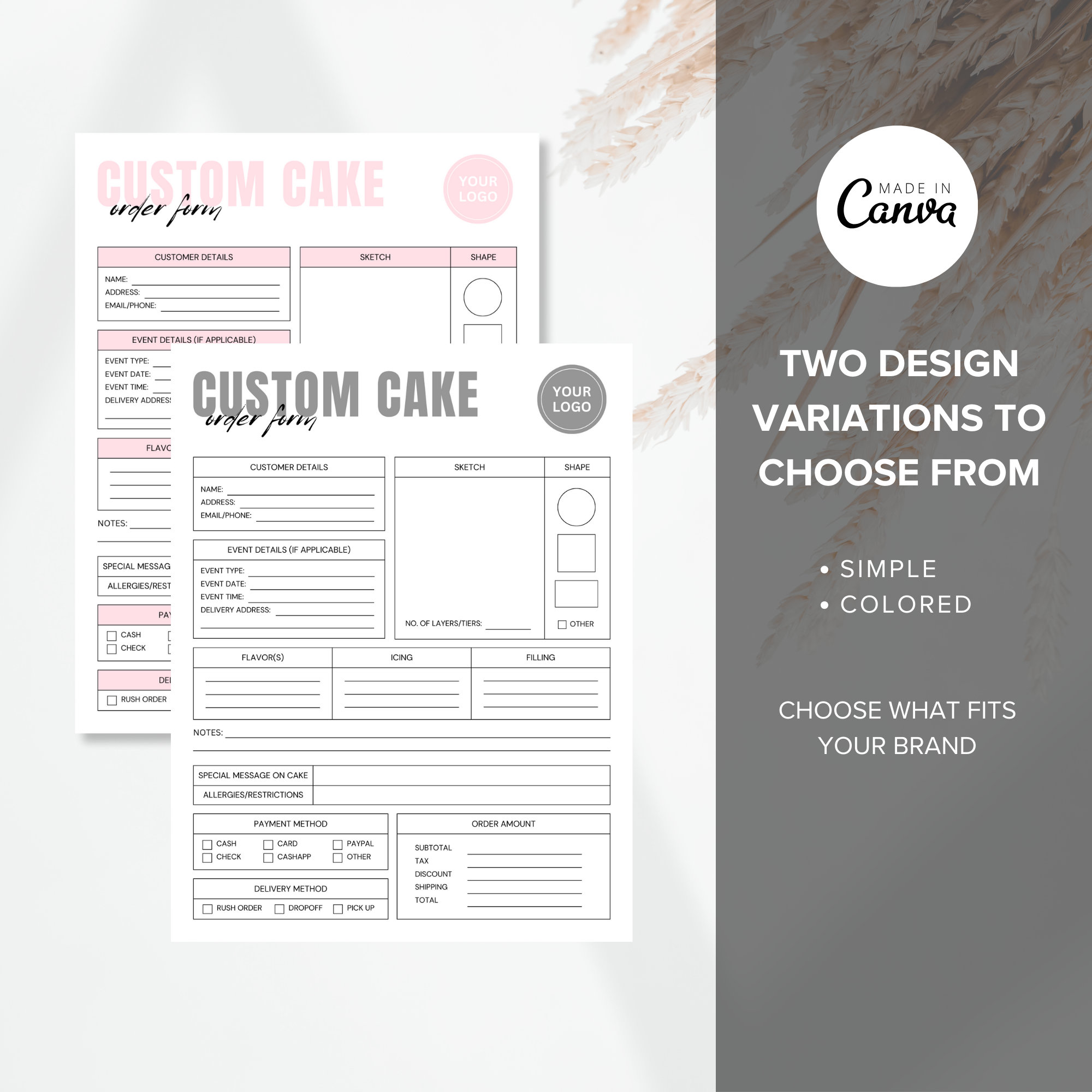 Editable Bakery Order Forms Bundle Canva Template, Bakery Business Form ...