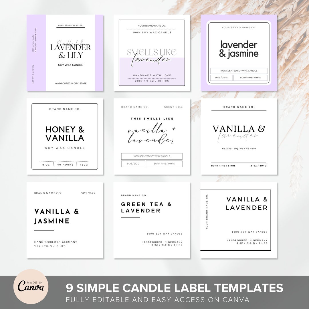 Editable Candle Label Bundle Canva Templates, DIY Candle Label Template ...