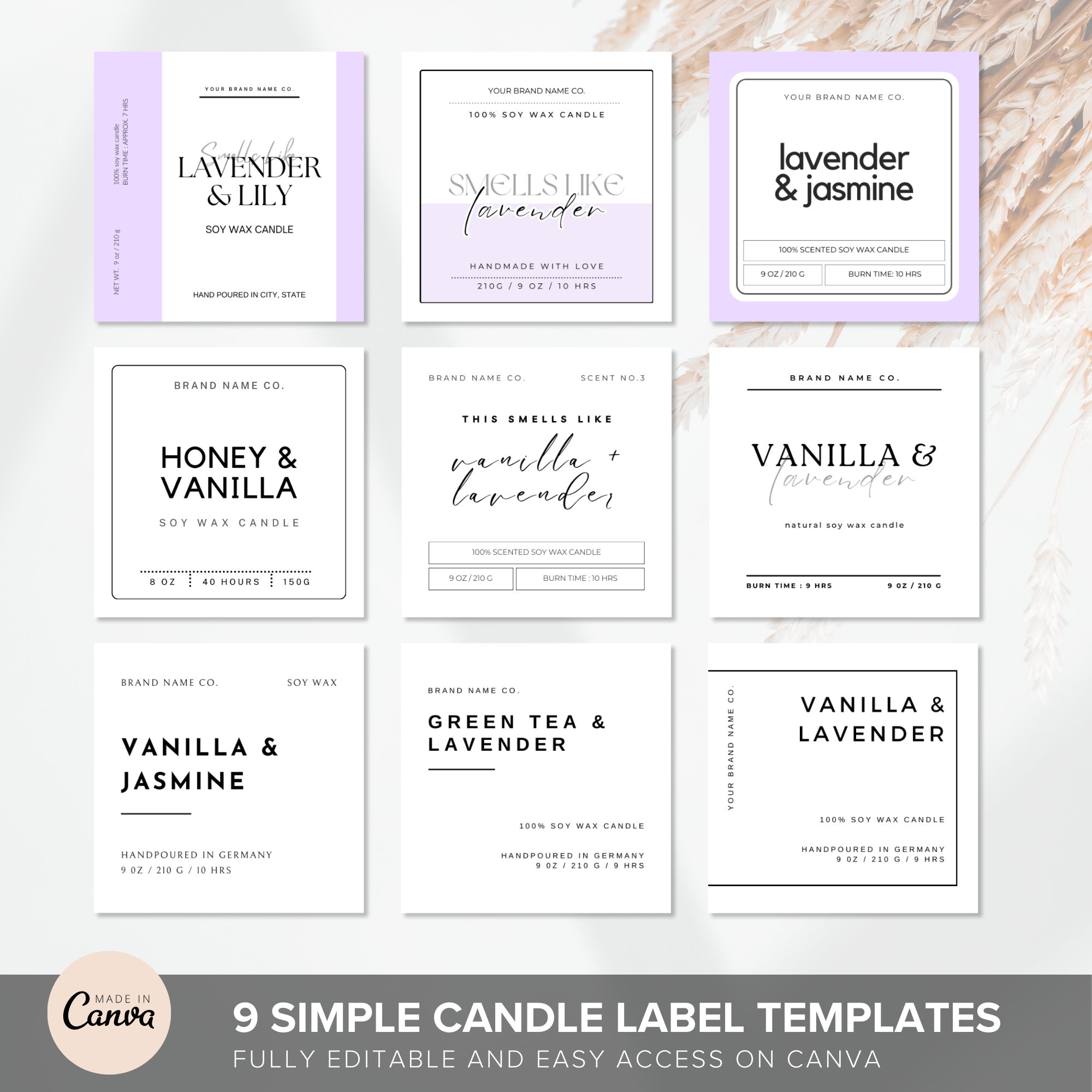 Editable Candle Label Bundle Canva Templates, DIY Candle Label Template ...