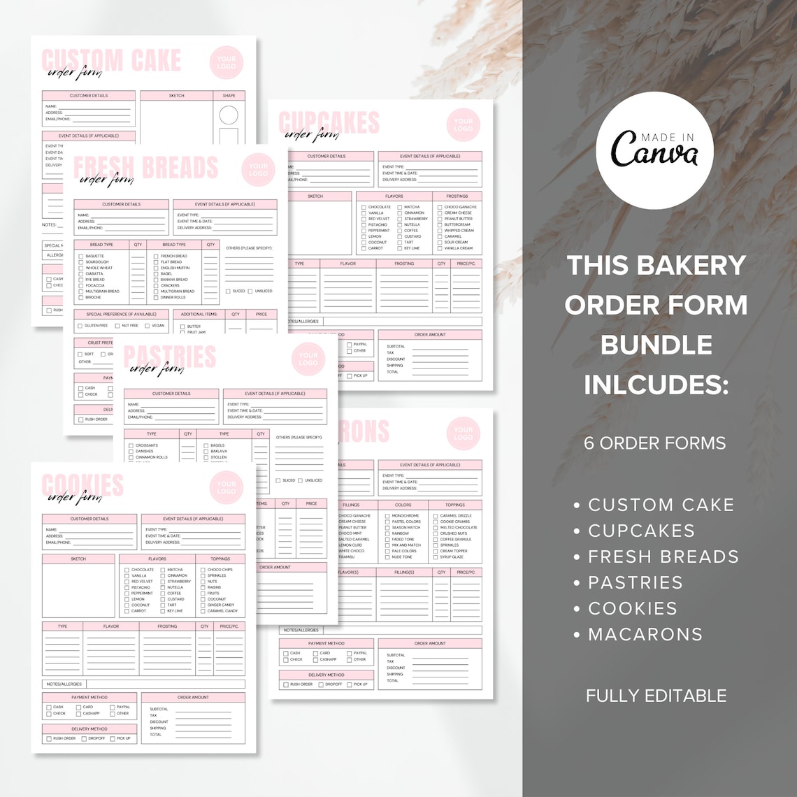 Editable Bakery Order Forms Bundle Canva Template, Bakery Business Form ...