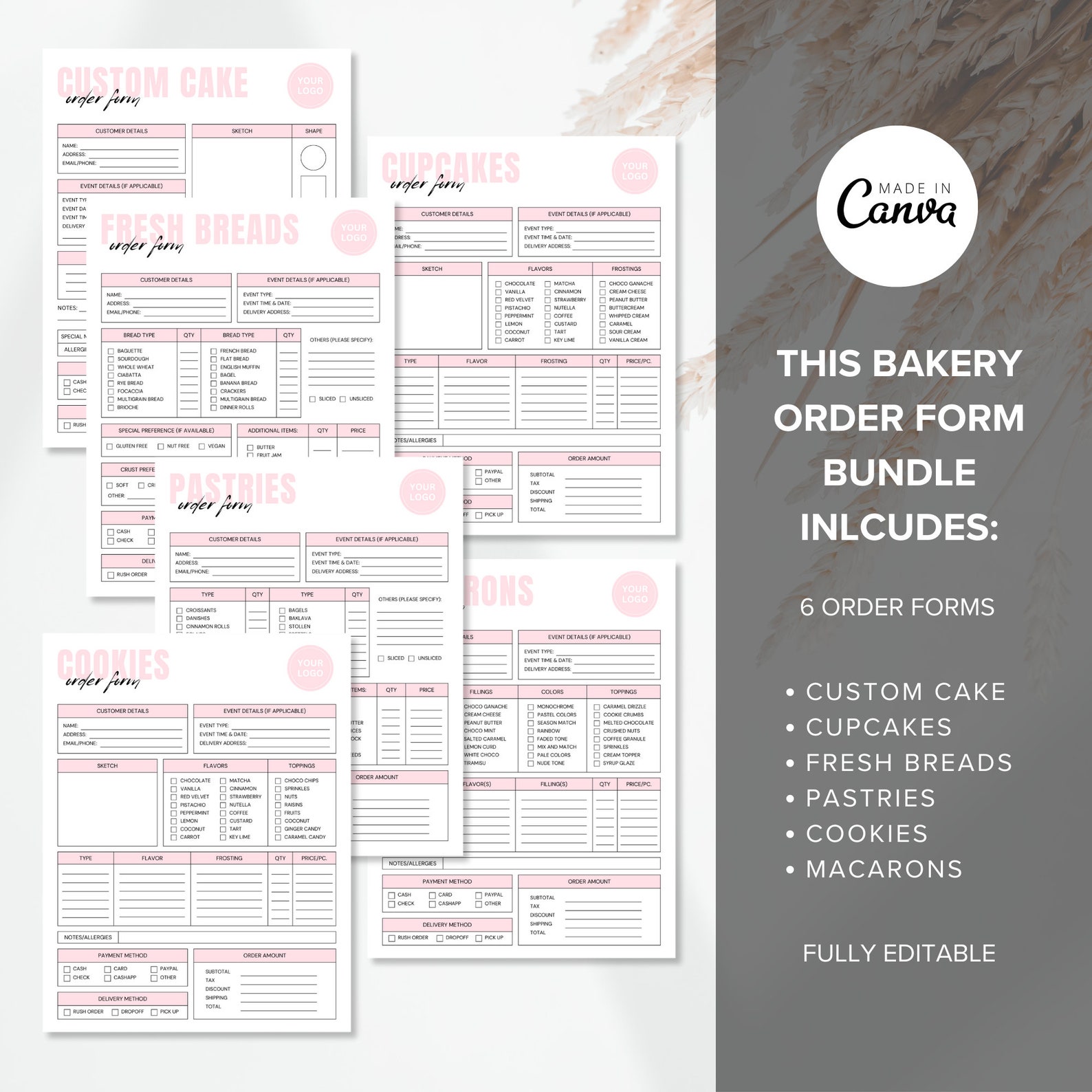 Editable Bakery Order Forms Bundle Canva Template, Bakery Business Form ...
