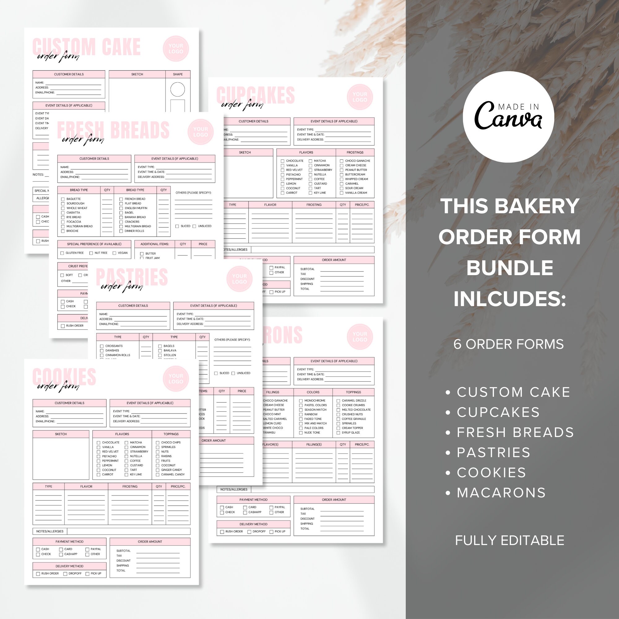 Editable Bakery Order Forms Bundle Canva Template, Bakery Business Form ...