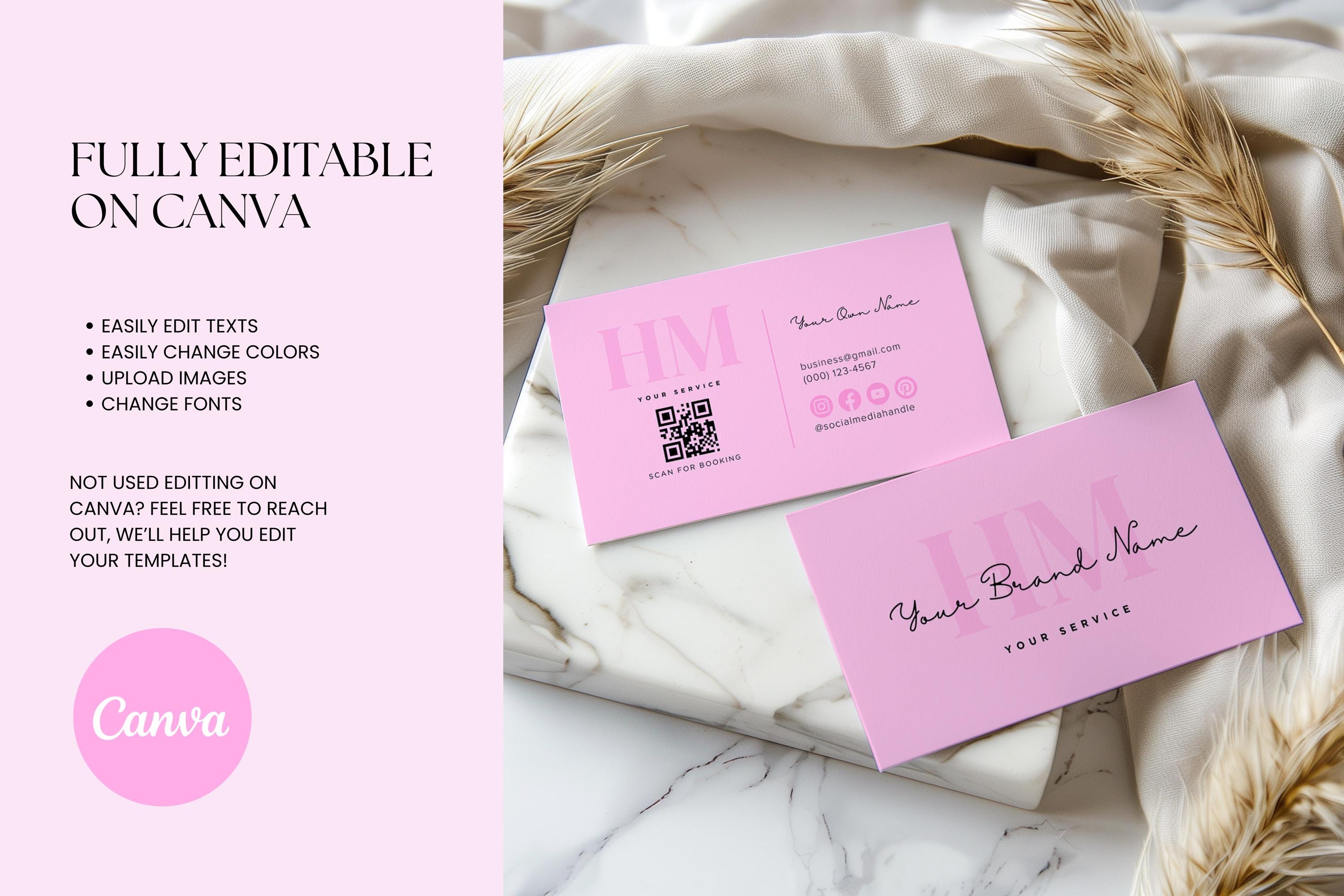 Pink Business Card Template With QR Code Editable on Canva for Hair ...