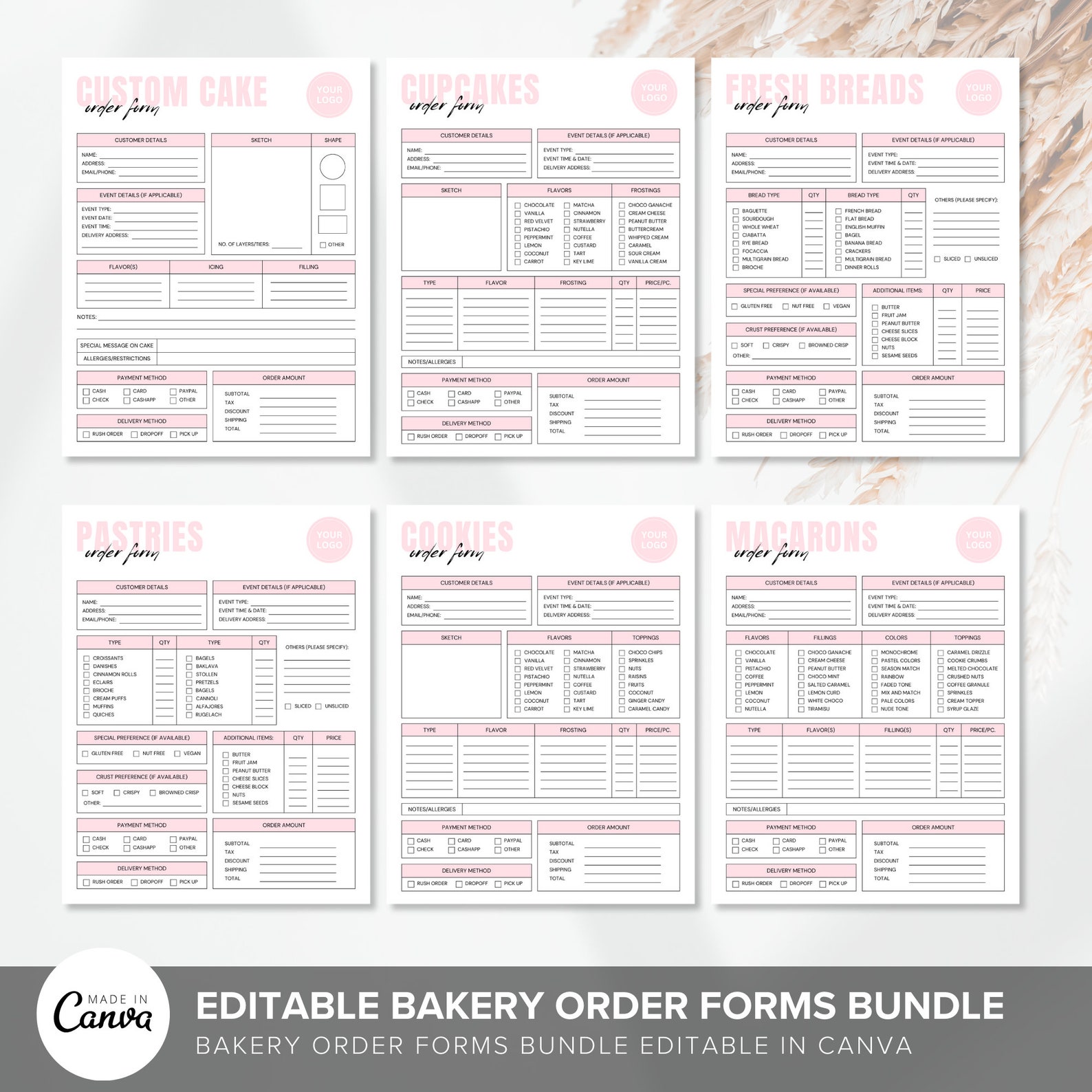 Editable Bakery Order Forms Bundle Canva Template, Bakery Business Form ...