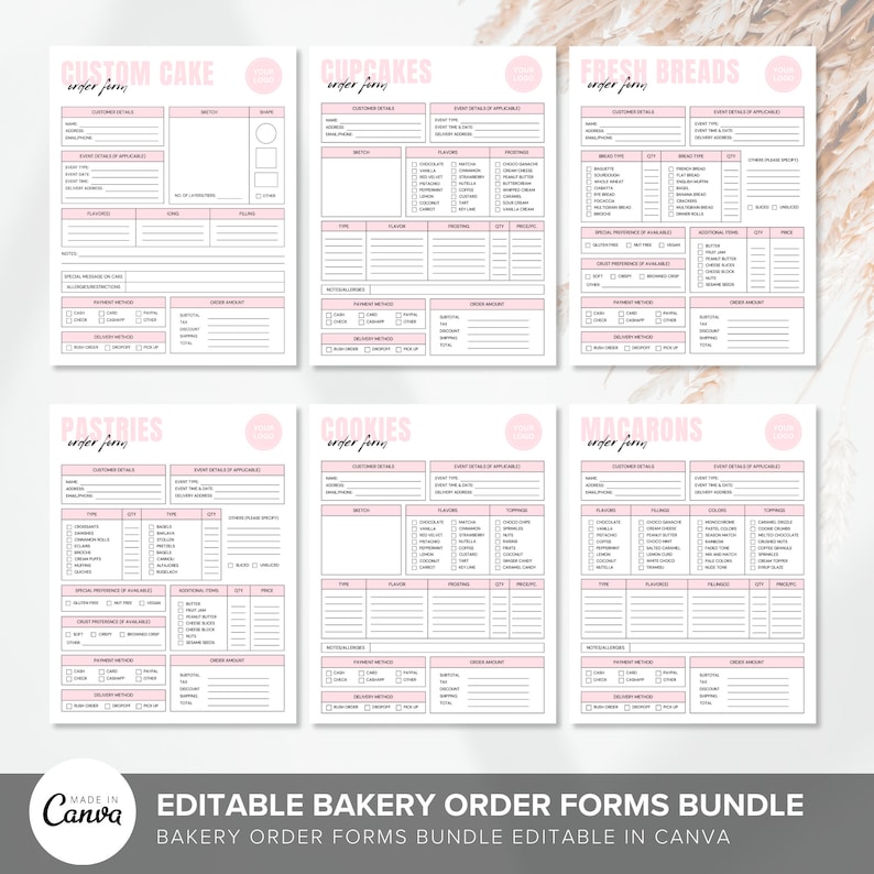 Editable Bakery Order Forms Bundle Canva Template, Bakery Business Form ...